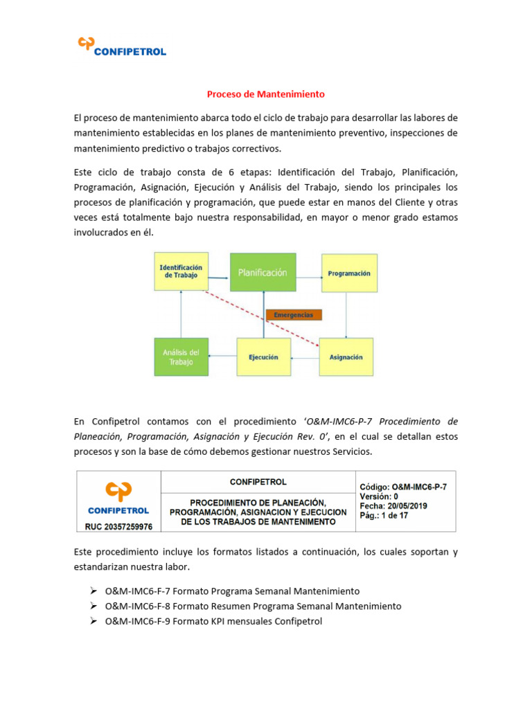 Implementacion Proceso Mantenimiento | PDF | Planificación ...