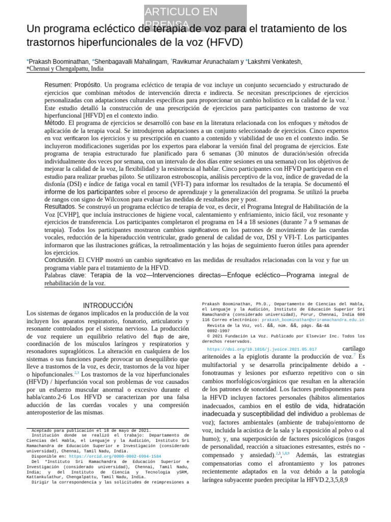 Un Programa Ecléctico de Terapia de Voz para el Tratamiento de ...