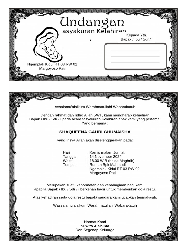 Undangan Mitoni | PDF