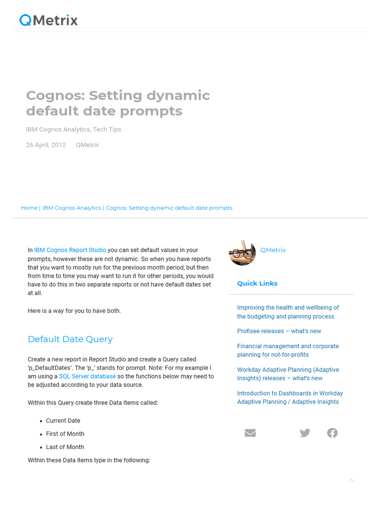 Cognos - Setting Dynamic Default Date Prompts | PDF | Microsoft Sql Server | Information Technology