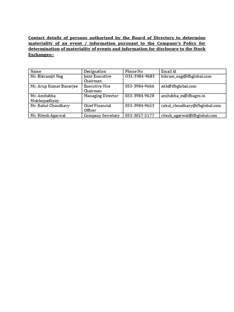 Auth Persom Contact Details | PDF