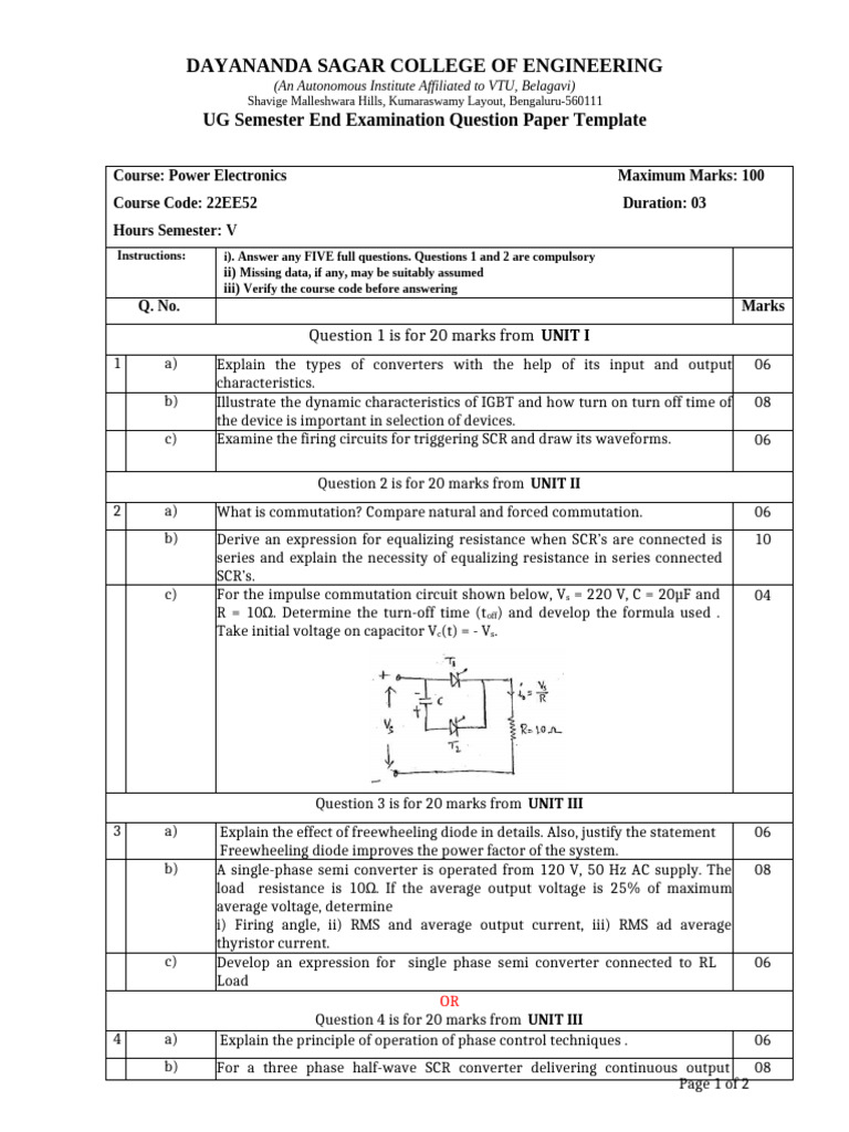 22EE52 Power Electronics MQP | PDF | Power Electronics | Electric Power