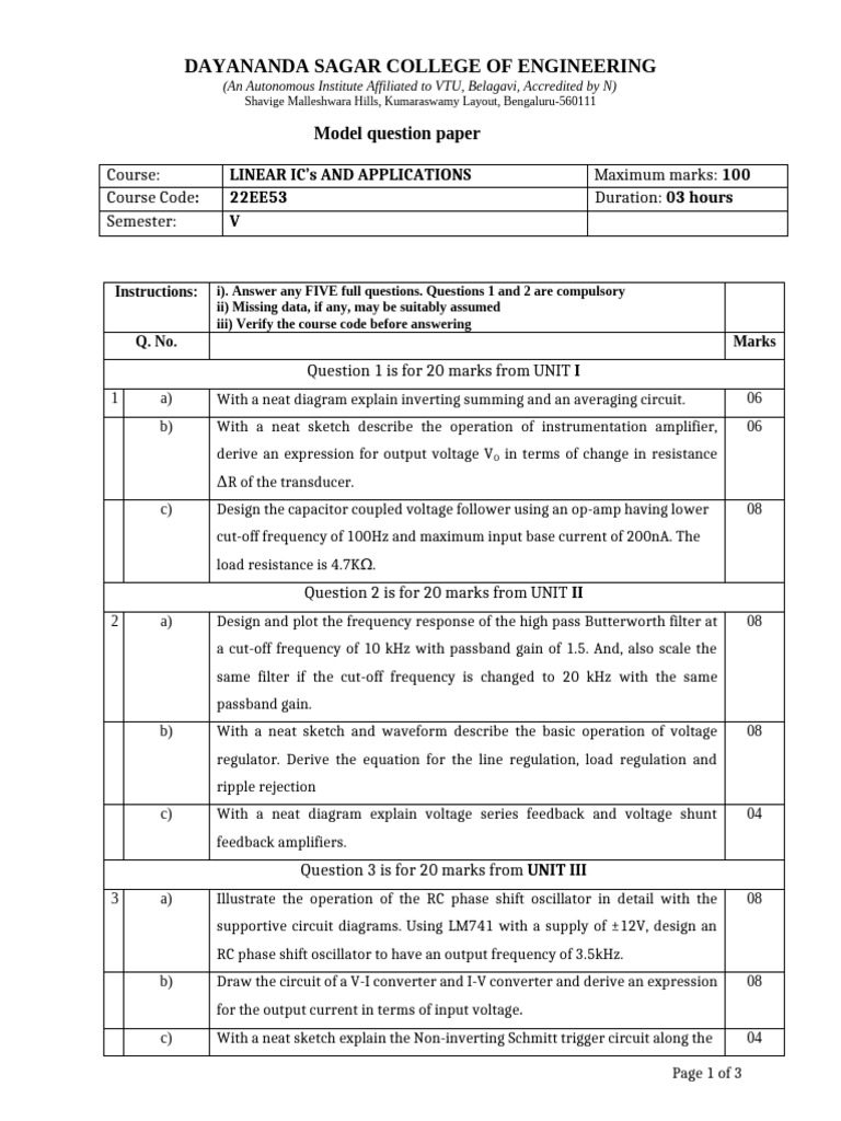 5th_LICA-22EE53_Model QP | PDF | Operational Amplifier | Electronic Oscillator