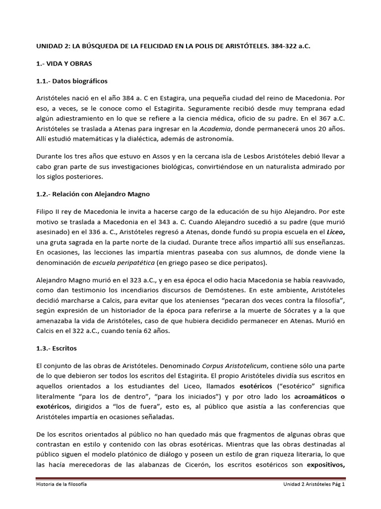 UNIDAD 2 ARISTOTELES | PDF | Aristóteles | Virtud