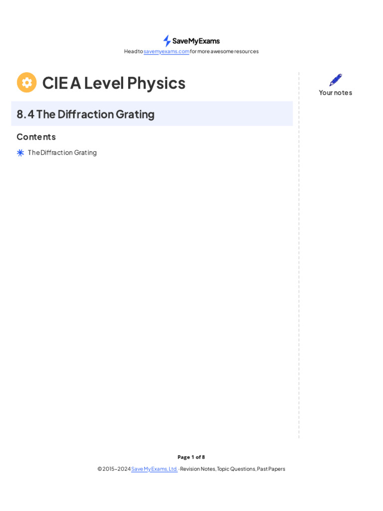 8.4 The DiFFRACTION GRATING | PDF | Diffraction | Wavelength