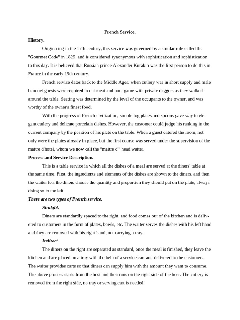 Understanding French and English Service | PDF | Tableware | Waiting Staff
