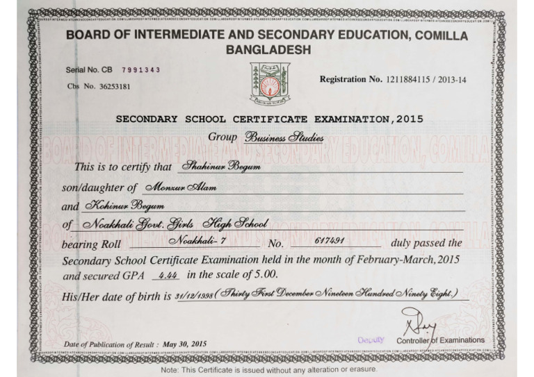 SSC Certificate | PDF