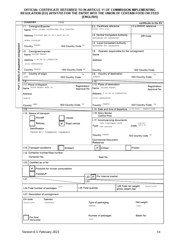 Official Certificate | PDF | Food Safety | Hazard Analysis And Critical ...