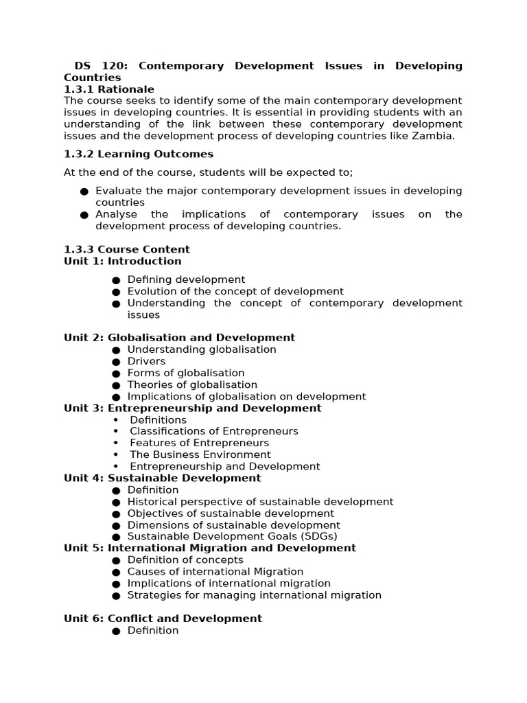 DS 120 Comtemporary Issues in Development Studies | PDF | Sustainable ...