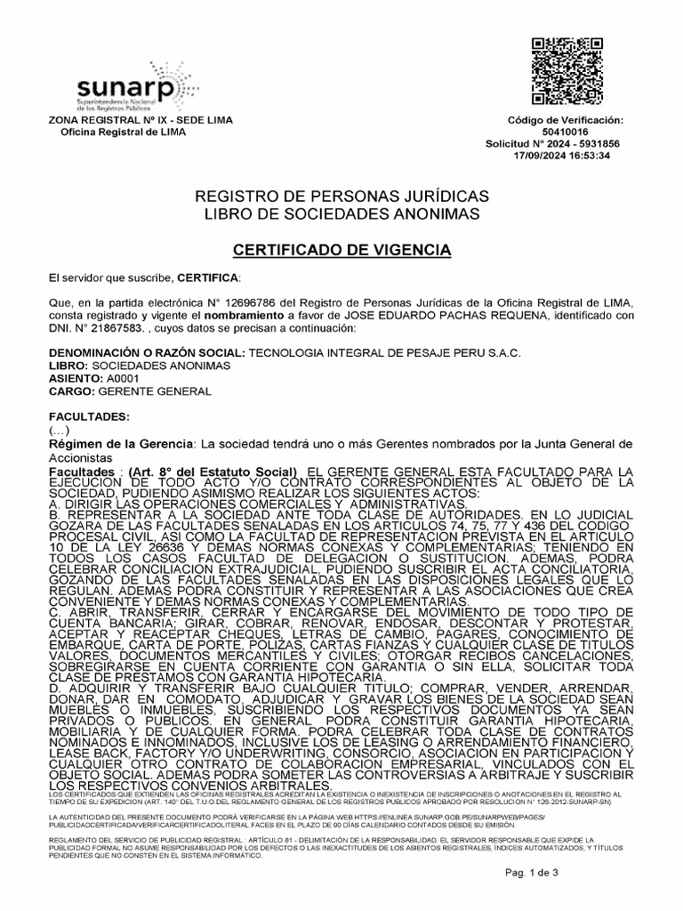 05. VIGENCIA PODER GERENTE GENERAL | PDF