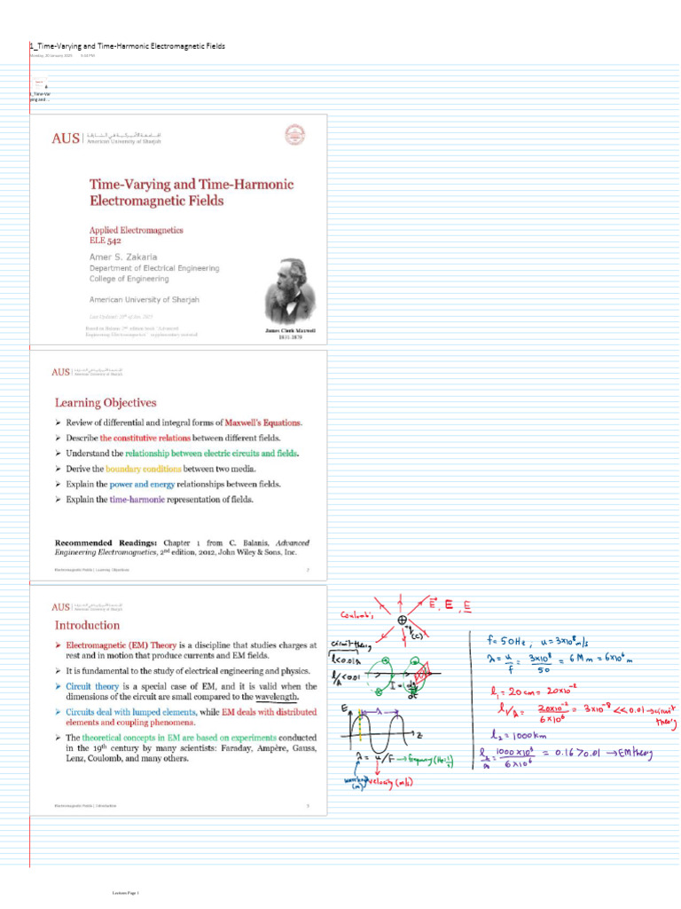 1 - Time-Varying and Time-Harmonic Electromagnetic Fields | PDF