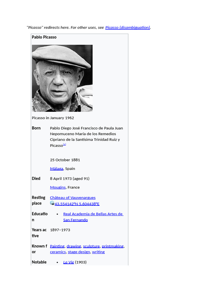 Picasso Pdf Pablo Picasso Cubism