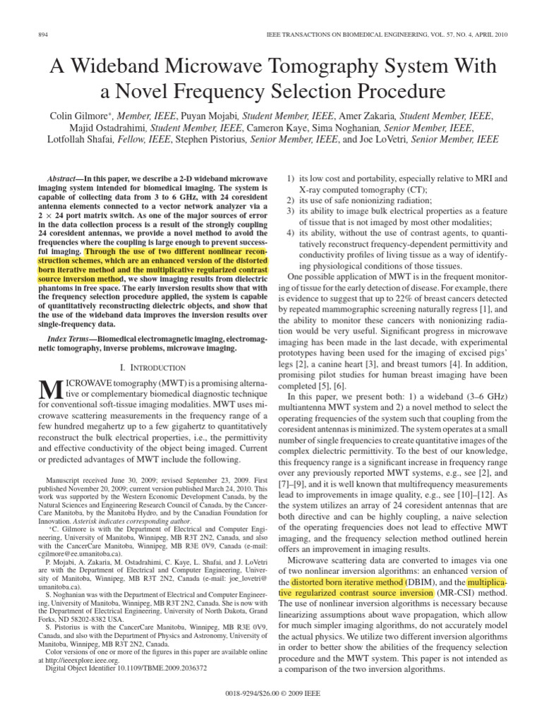 A Wideband Microwave Tomography System Pdf Medical Imaging Antenna Radio