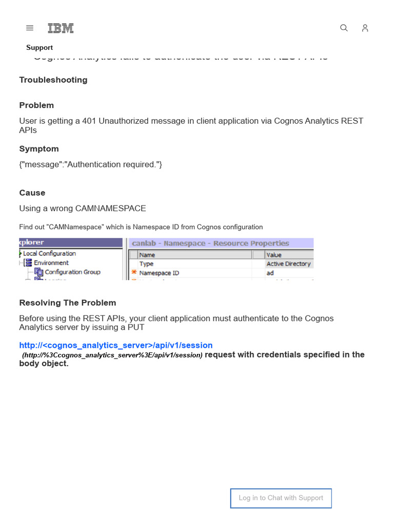 Cognos Analytics Fails To Authenicate The User Via REST APIs | PDF