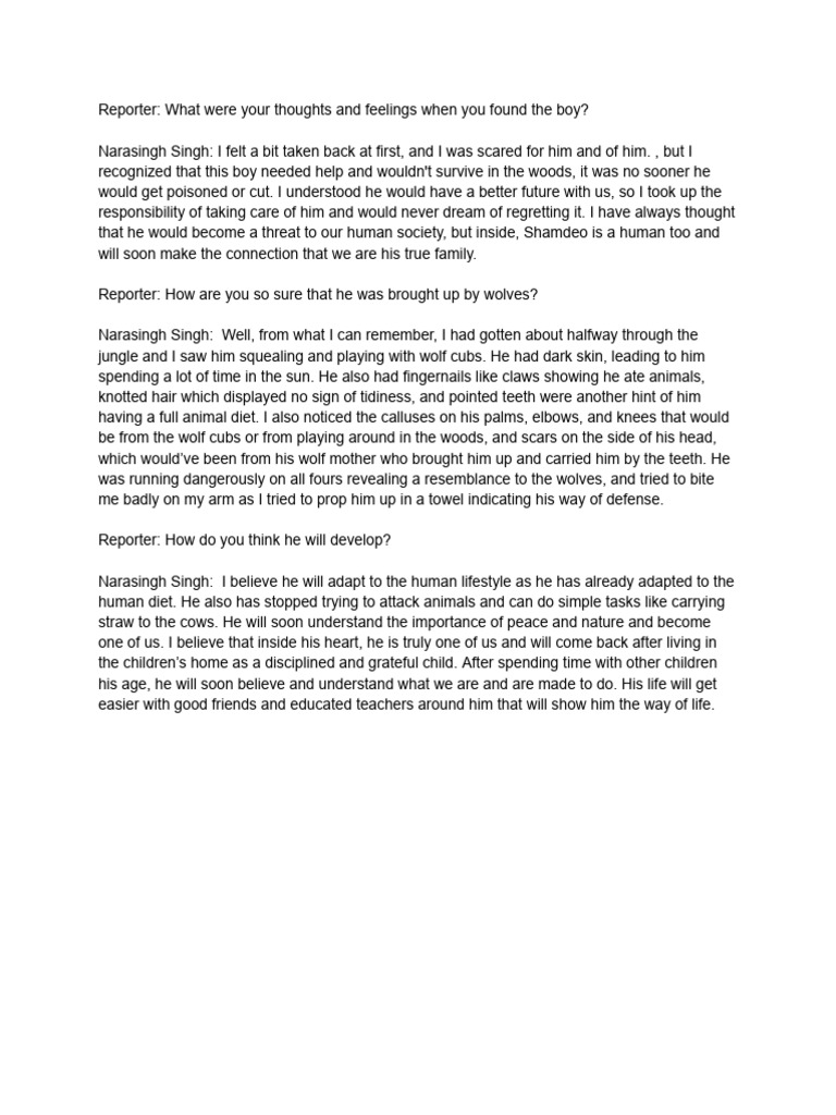 Wolf Boy Interview Draft | PDF