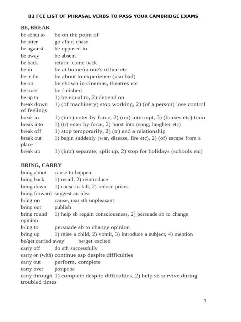 B2 Phrasal Verbs for Cambridge Exams | PDF