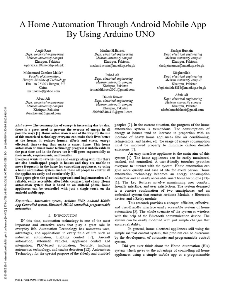 Electrical Engineering Research Paper | PDF | Home Automation | Arduino