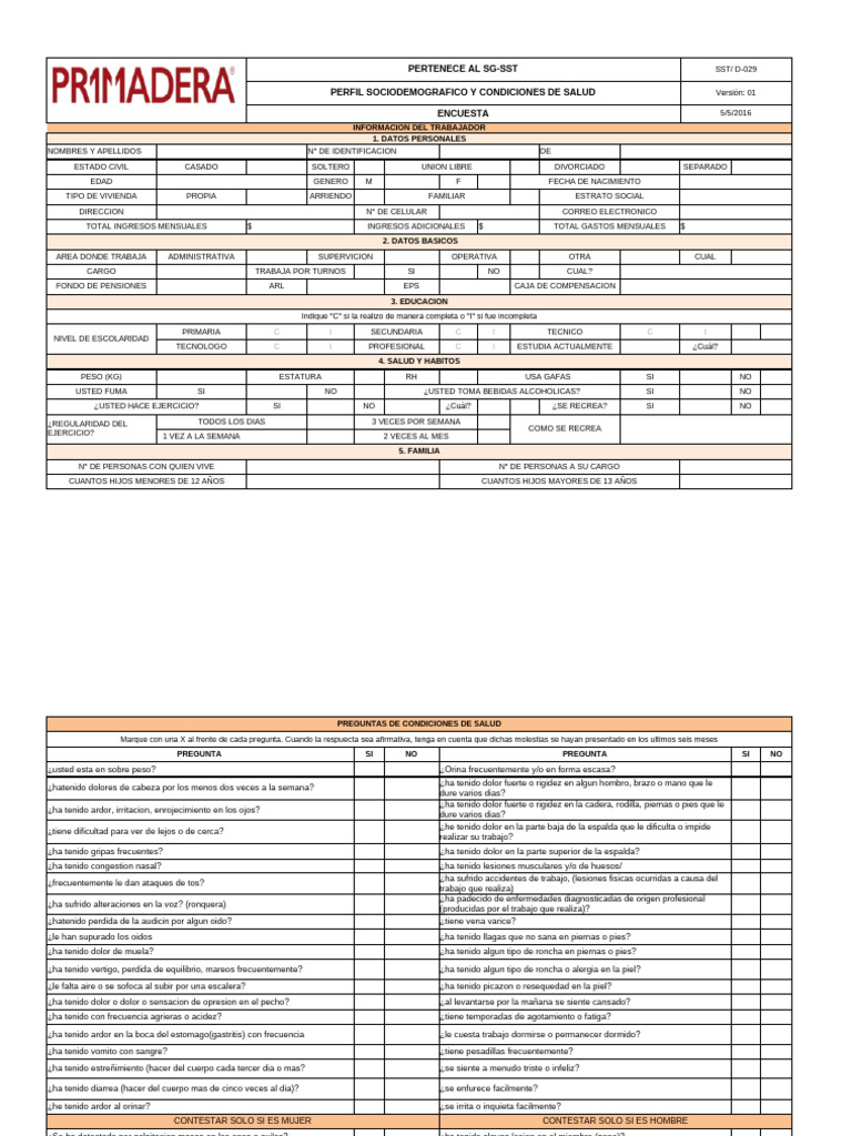 Encuesta Perfil Sociodemografico CODIFICADO | PDF | Enfermedades y trastornos