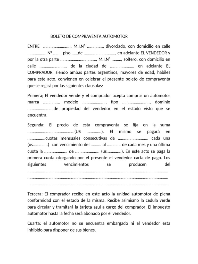 Boleto de Compraventa Automotor | PDF