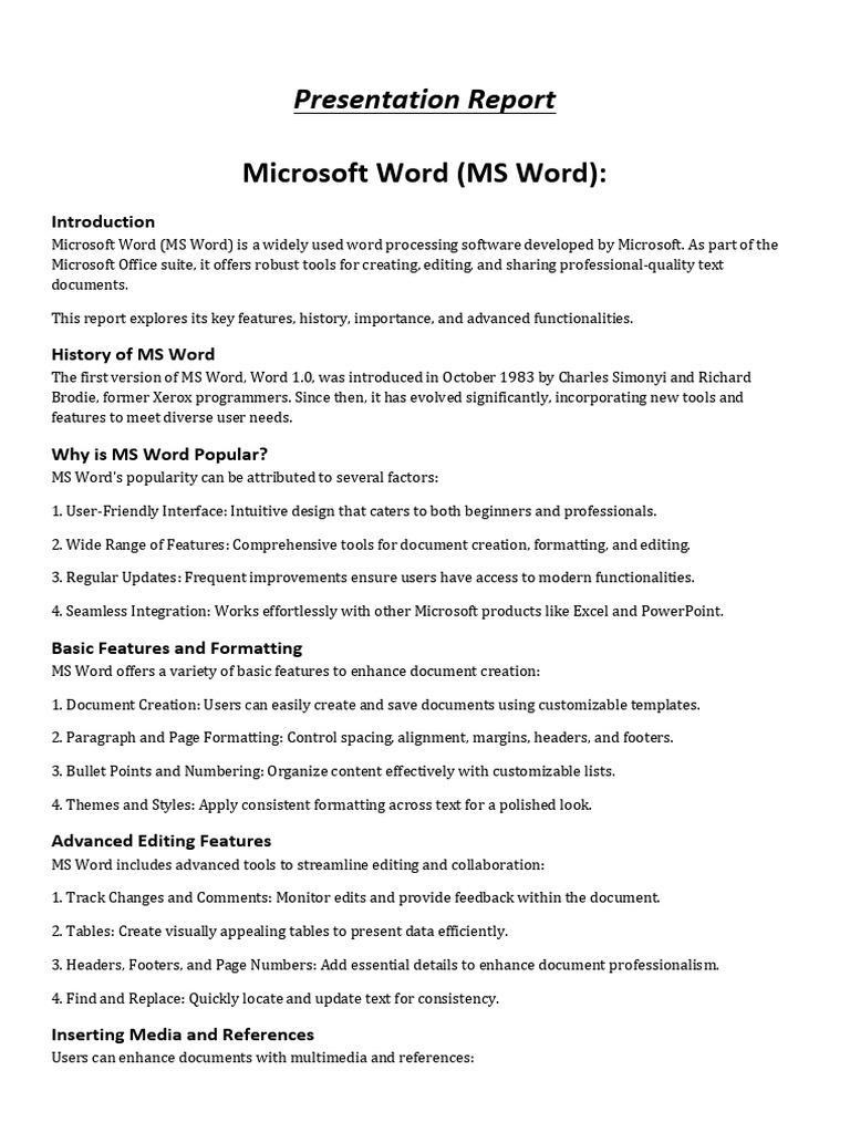 Enhanced MS Word Presentation Report | PDF | Microsoft Word | Microsoft ...