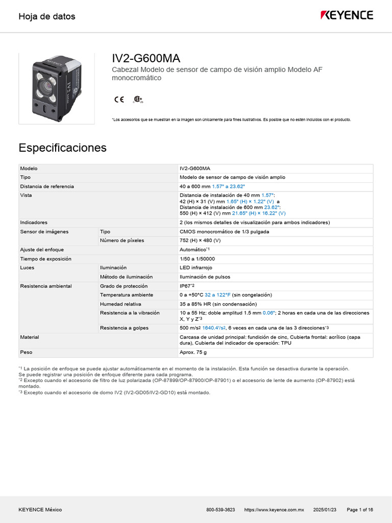 Sensor de Visión Amplia IV2-G600MA | PDF