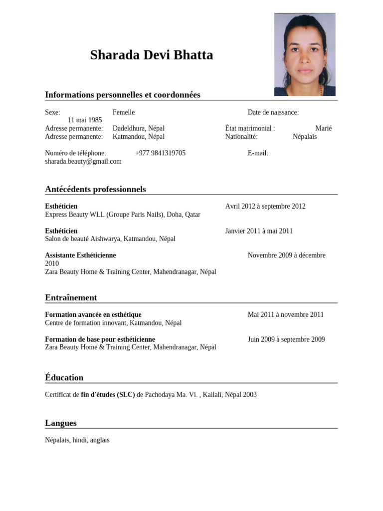 Sharada Devi Bhatta CV | PDF