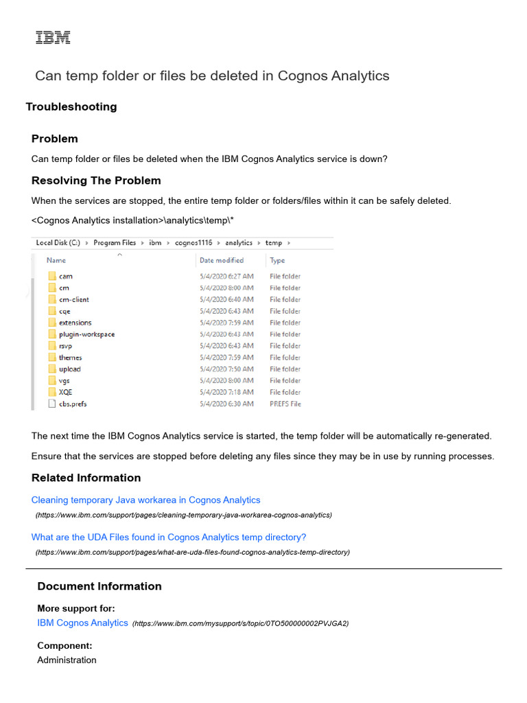 Can Temp Folder or Files Be Deleted in Cognos Analytics | PDF