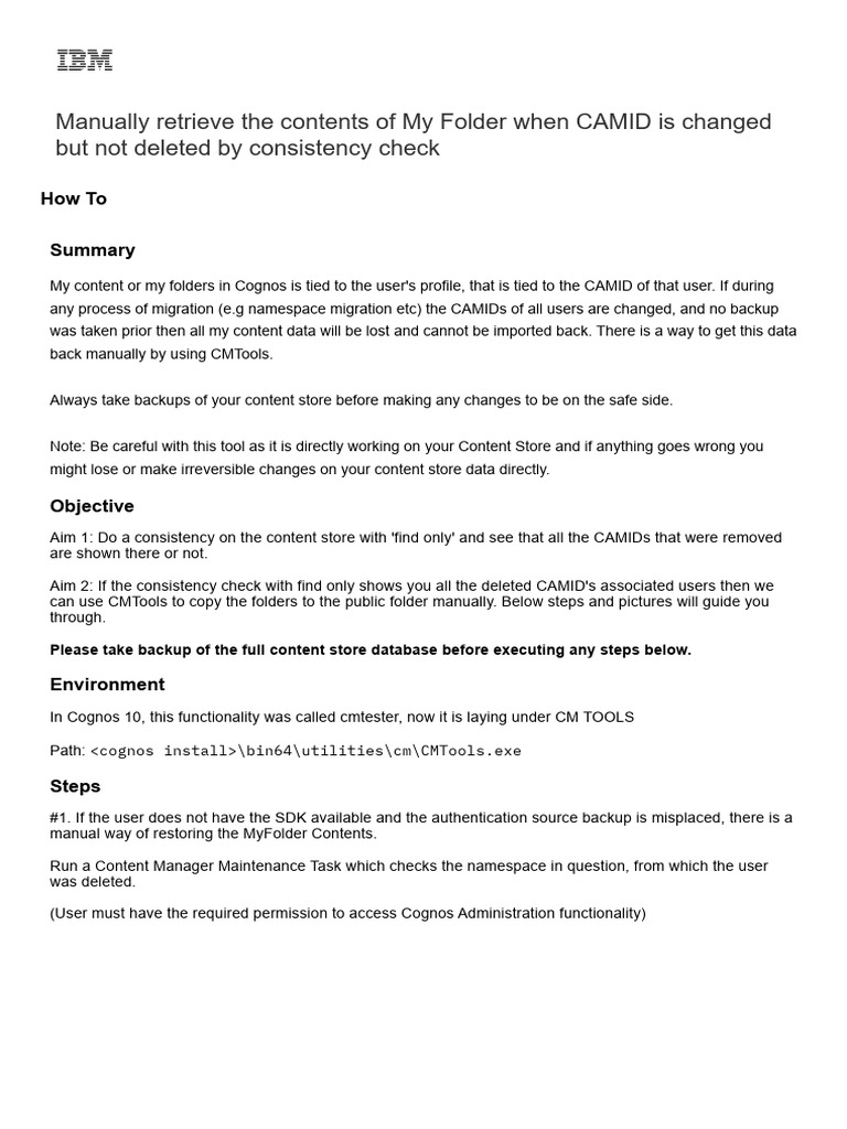 Manually retrieve the contents of My Folder when CAMID is changed but not deleted by consistency ...