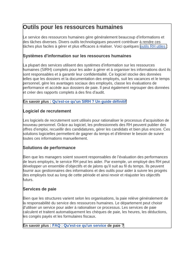 Outils Pour Les Ressources Humaines | PDF | Gestion des ressources ...