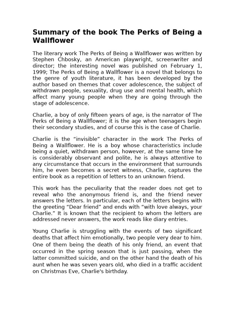 Summary of The Perks of Being a Wallflower | PDF | Behavioural Sciences
