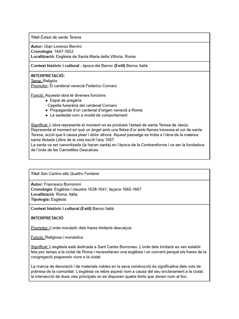 Fitxes Obres Art Barroc | PDF