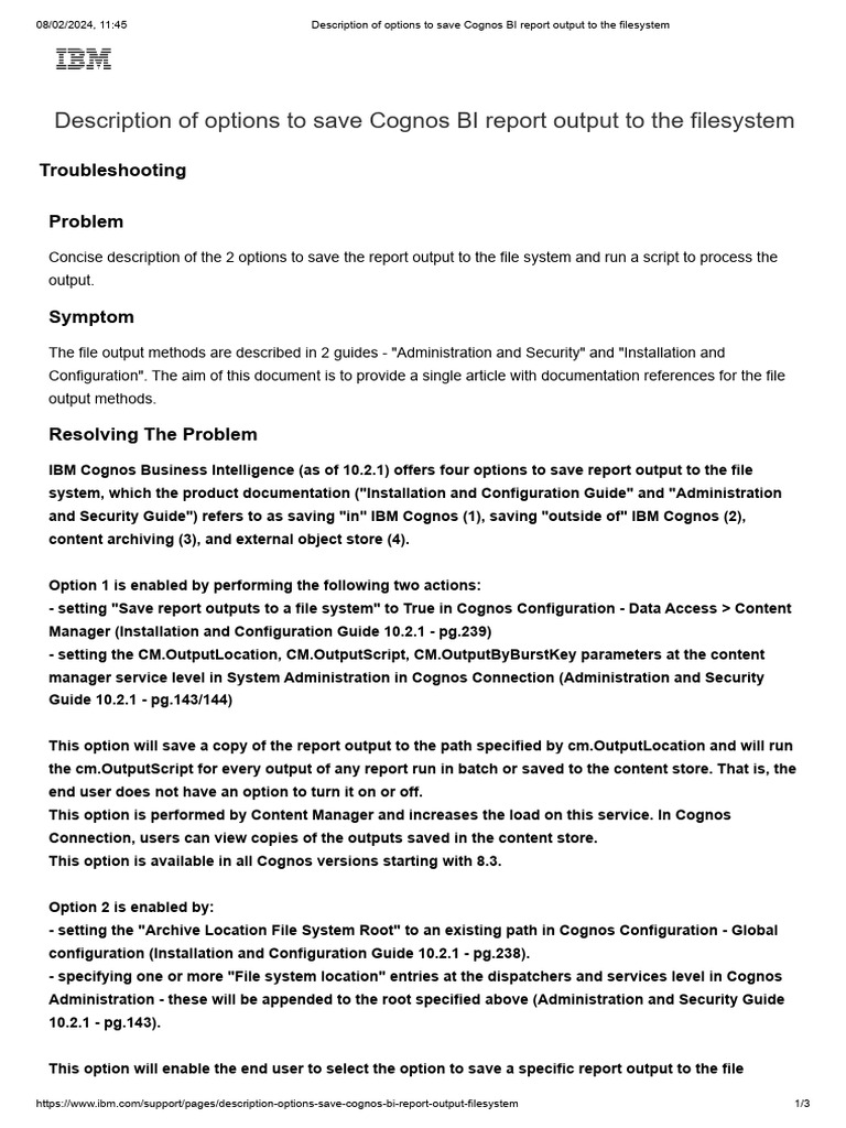 Description of Options To Save Cognos BI Report Output To The Filesystem | PDF | File System ...
