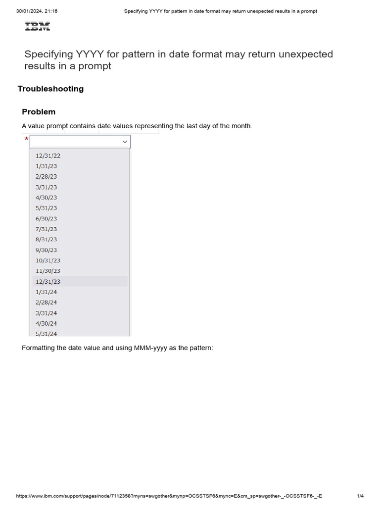 Specifying YYYY for pattern in date format may return unexpected results in a prompt | PDF