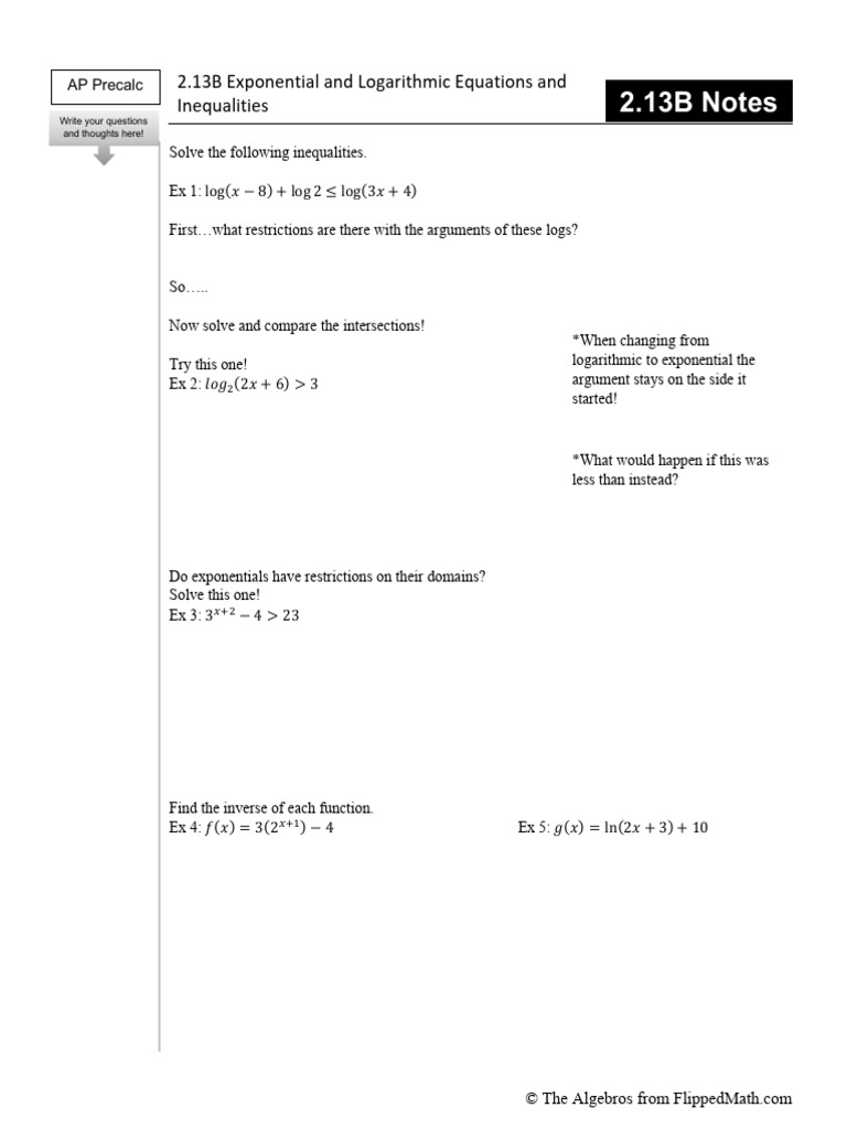 2.13B Notes: 2.13B Exponential and Logarithmic Equations and ...