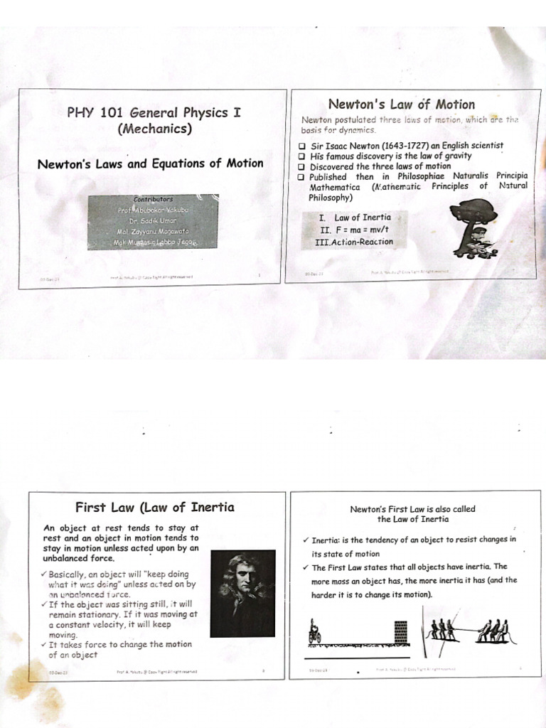 PHY 101 (Newton's Law and Equation of Motion) @rugga Library | PDF