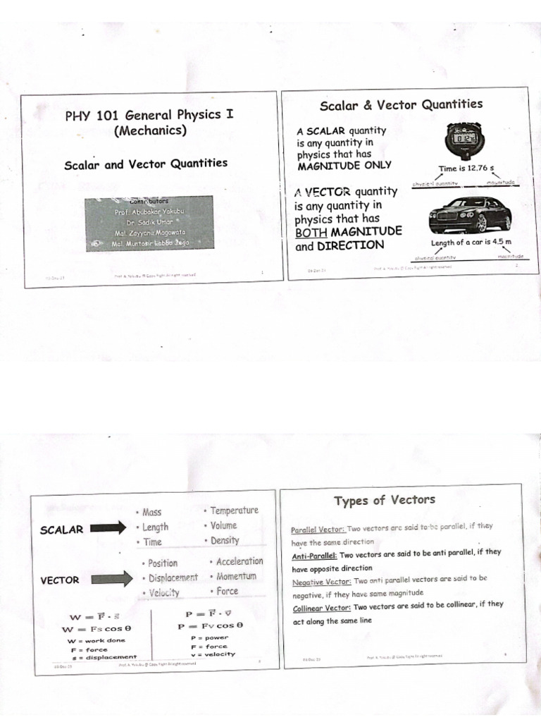 PHY 101 (Scalar & Vector Quantity) @rugga Library | PDF