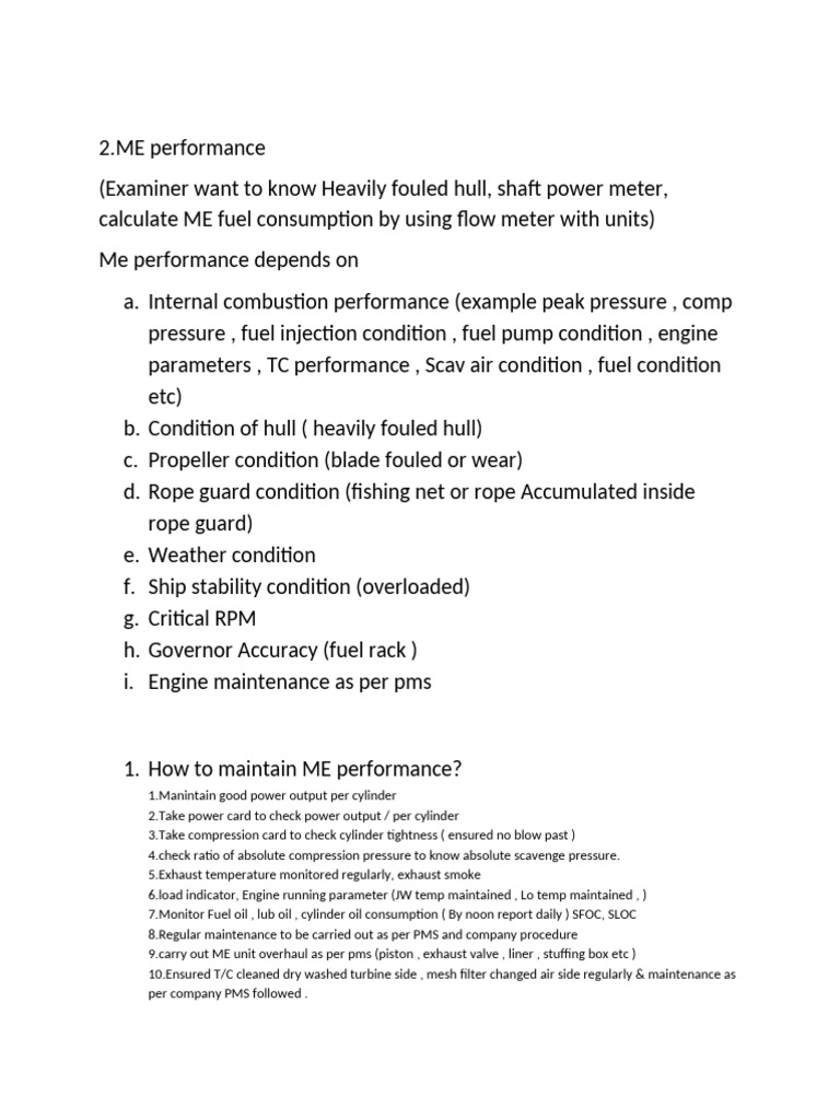 Main Engine Performance | PDF | Engines | Fuel Oil