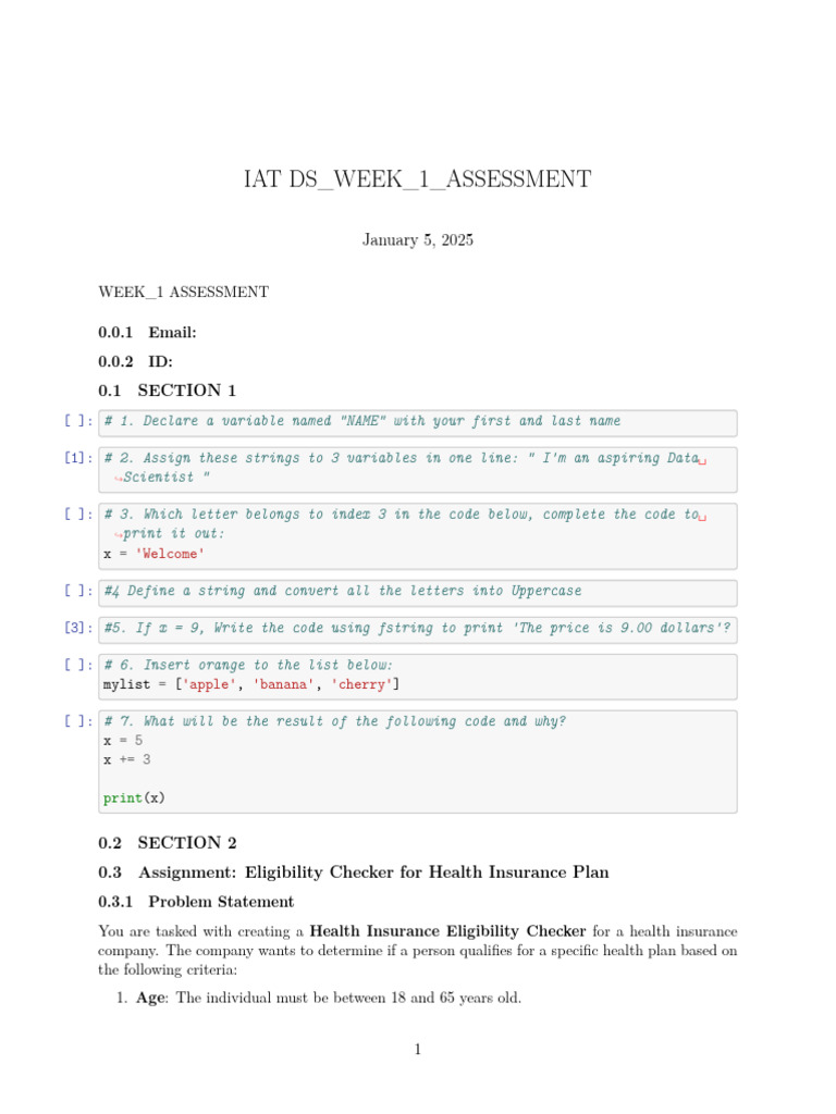 Iat DS - Week - 1 - Assessment-1 | PDF | Parameter (Computer Programming) | Computer Science
