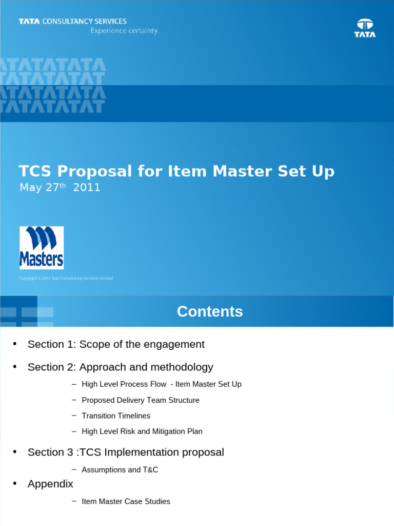 TCS Proposal For Item Set-Up For Masters Ver 1.0 - 27052011 | PDF ...