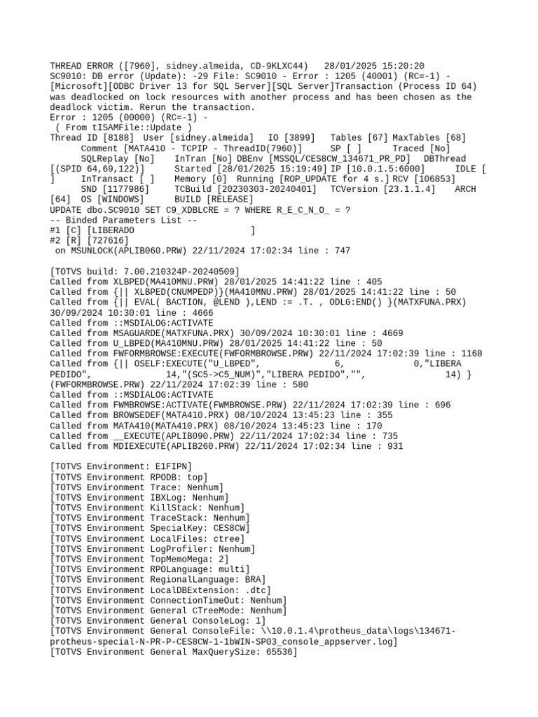 Erro DEADLOCK | PDF | Microsoft Sql Server | Data Management Software