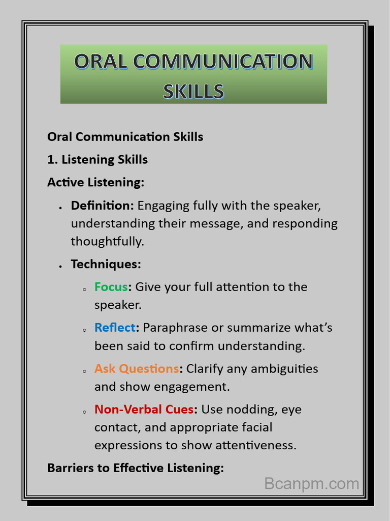 Oral Communication skills note | PDF | Communication | Learning