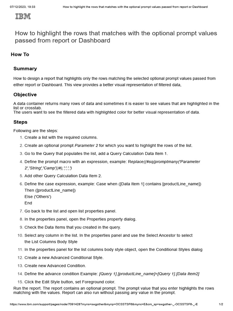 How To Highlight The Rows That Matches With The Optional Prompt Values ...