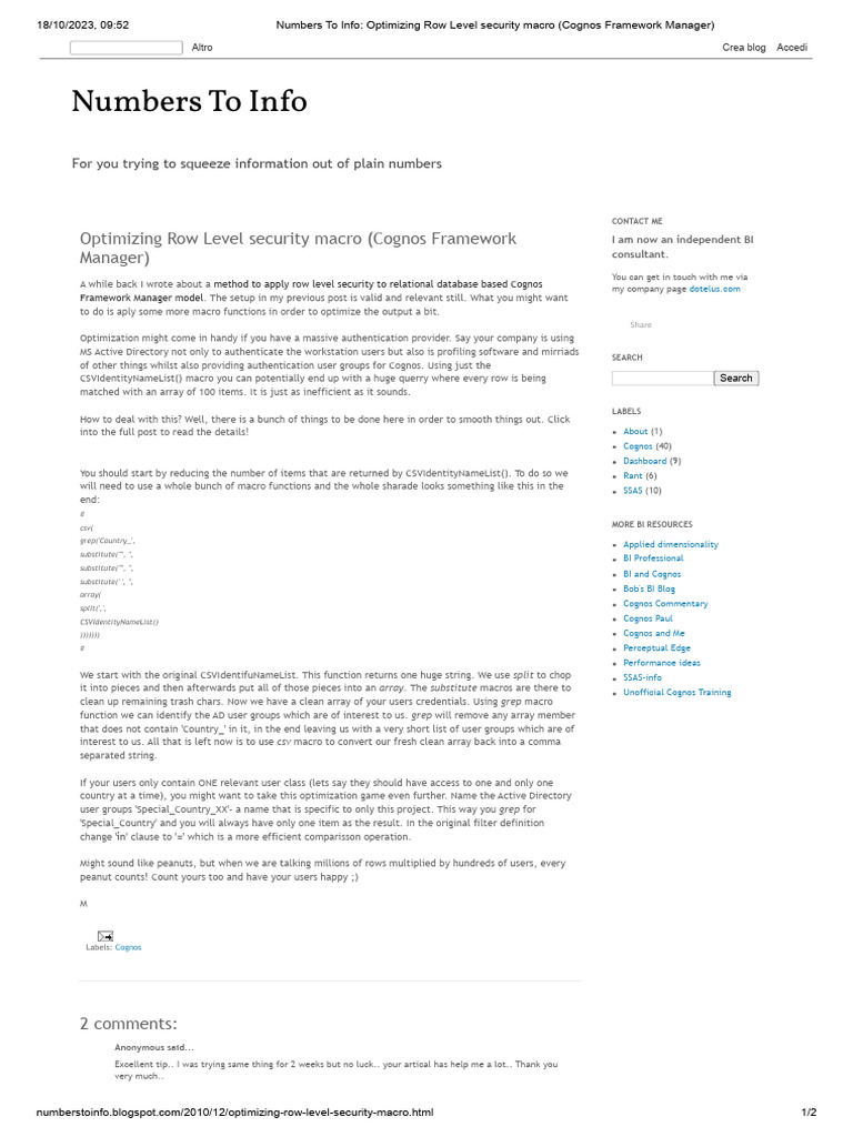 Optimizing Cognos Row Level Security | PDF | Computing | Data Management