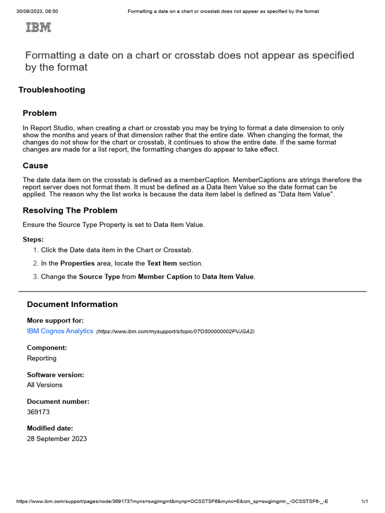 Formatting A Date On A Chart or Crosstab Does Not Appear As Specified by The Format | PDF