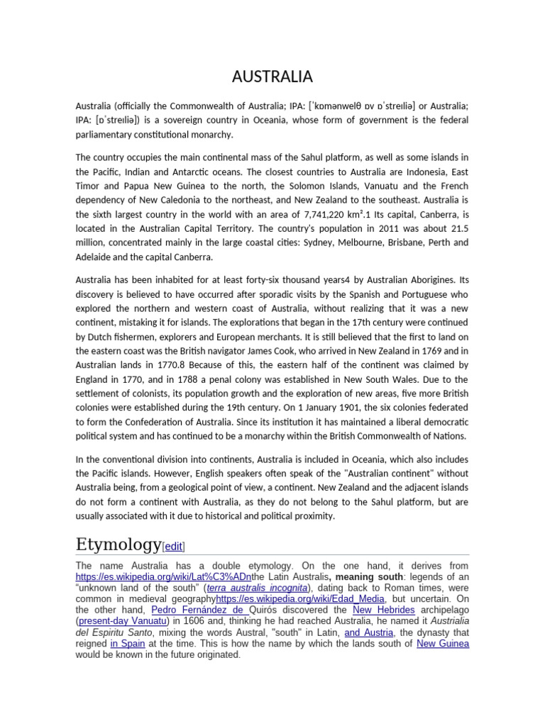 Overview of Australia: History and Geography | PDF | States And ...
