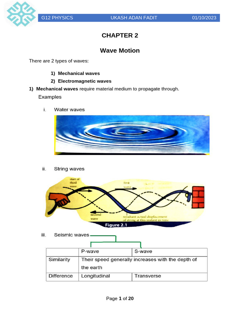 G12 Physcis Chapter 2 Full 2023.dotx | PDF | Waves | Wavelength