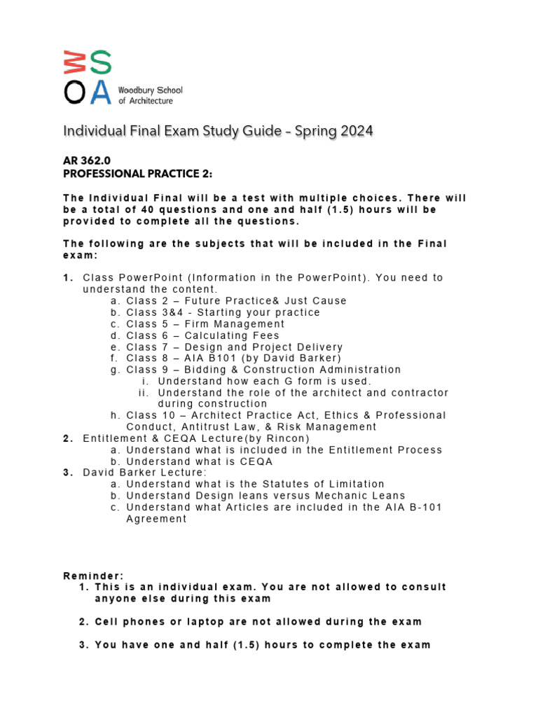 Pro Prac 2 Final Study Guide | PDF