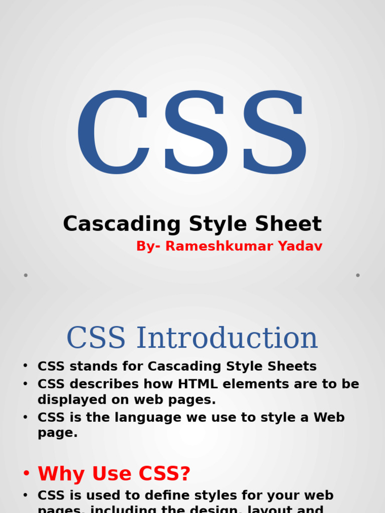 Cascading Style Sheet: By-Rameshkumar Yadav | PDF | Typefaces | Html
