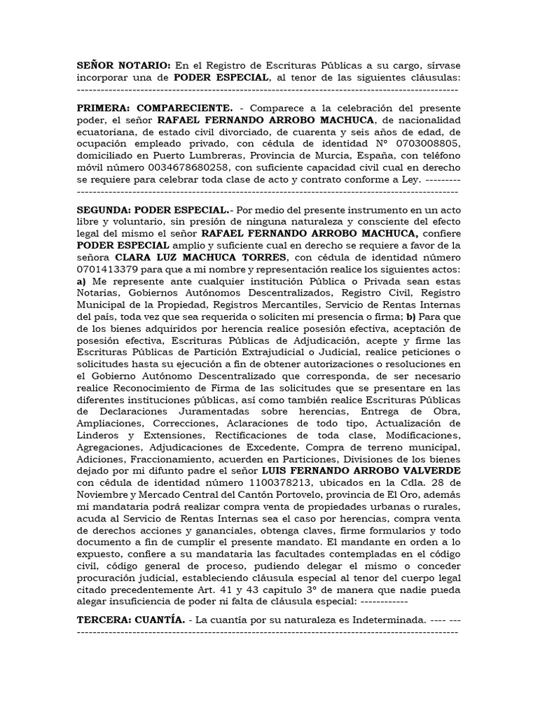Poder Especial para Representación Legal | PDF