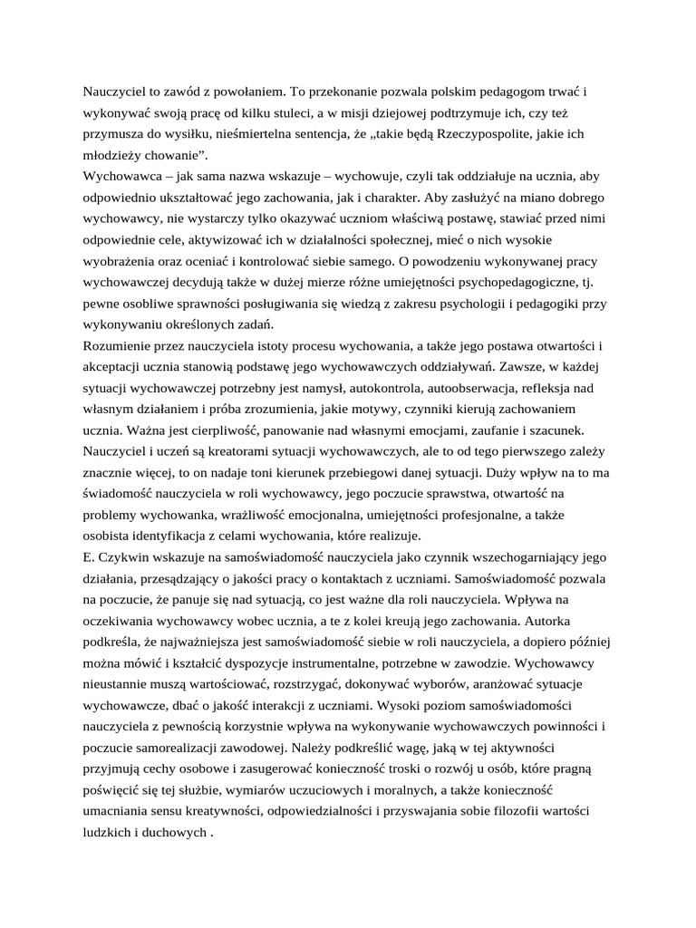Nauczyciel To Zawód Z Powołaniem | PDF